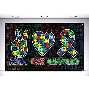 Vohado Autism Awareness Photo Booth Backdrop Accept Understand Love April Decor Puzzle Piece Photography Background Wall Decor-5.9×3.6ft