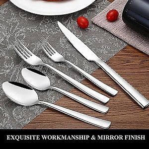 60-Piece Silverware Set, Stainless Steel Flatware Set for 12, Food-Grade Tableware Cutlery Set, Utensil Sets for Home Restaurant, Mirror Finish, Dishwasher Safe