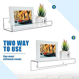 12 Pieces Clear Acrylic Floating Shelves 15 Inch Acrylic Invisible Kids Floating Bookshelf Picture Ledge Display Wall Mounted Shelves Organizer for Living Room, Office, Bedroom, Bathroom, Kitchen