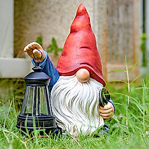 Garden Gnome Statue with Shovel Solar Gnomes Statue with Lantern LED Outdoor Decor Lights,Terrace Courtyard Lawn Patio Porch Decoration Christmas Housewarming Gift