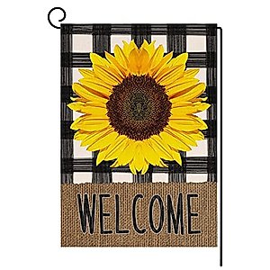Spring Summer Sunflower Garden Flag 12x18 Vertical Double Sided Buffalo Floral Welcome Farmhouse Outdoor Decorations Burlap Yard Flag BW123