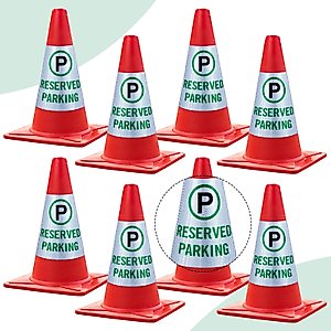 Oudain 8 Pack Reserved Parking Cone Sleeve Bright Reflective Reserved Sign 360° High Visible Message Sleeve Reserved Parking Signs for Traffic Safety Cone Driveway Road Commercial Residential Area
