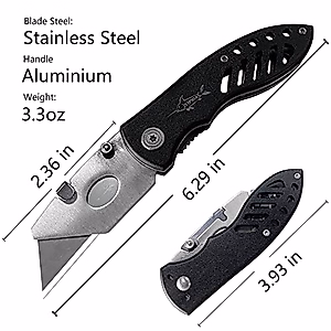 XIPHIAS 4" Utility Knife Stainless Steel Folding Pocket Knife, Quick-change Box Cutter with Extra 5 Blades, Pocket Clip, lanyard holes,UPK004