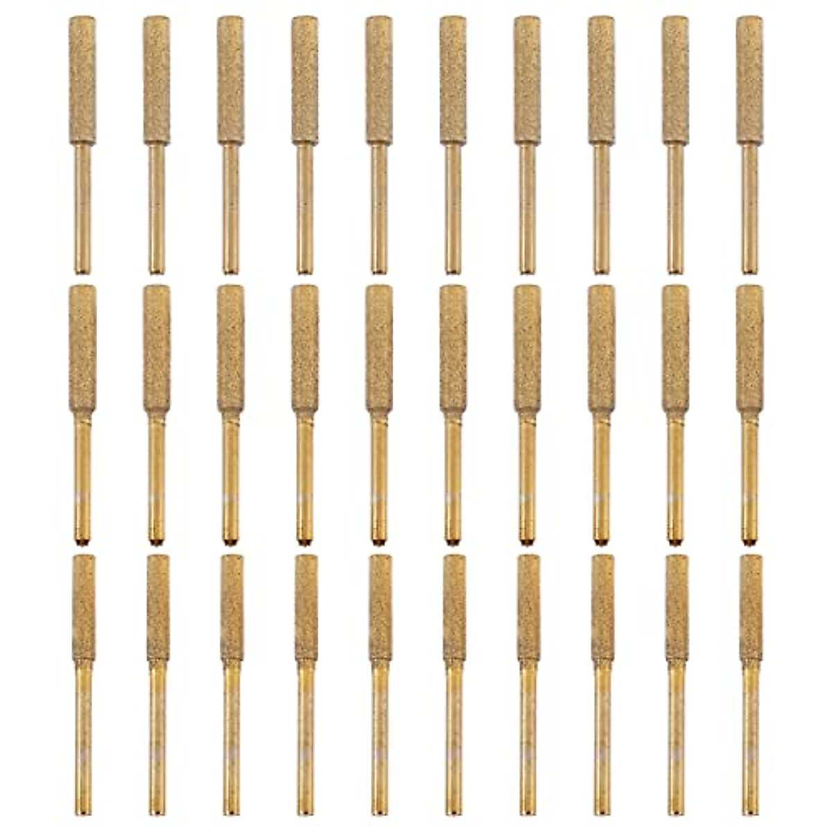 TEHAUX Chain Sharpener 30 Pieces Diamond Sharpening Wheel Diamond Sharpening Wheel Burr Grinding File for Metal Polishing Chainsaw, Wood, Steel, 4 mm 4. 8 mm 5. 5mm (Gold)