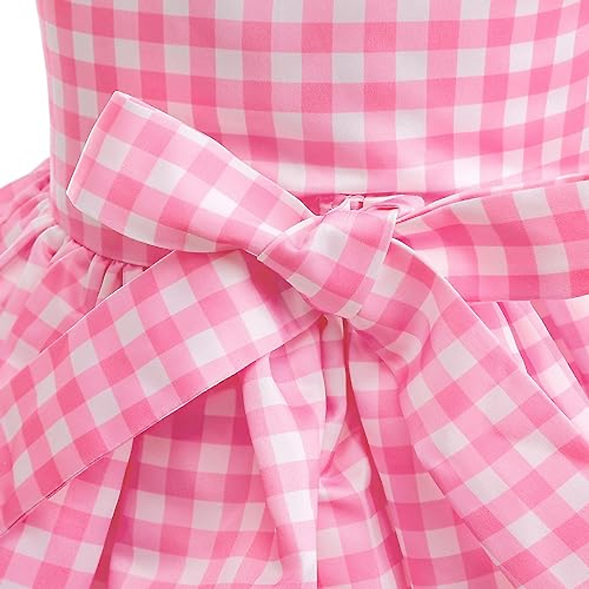 Princess Pink Dress for Girls Pink Costume Plaid Sleeveless Sundress with Accessories Child Movie Heroine Cosplay Costume Pink Dress Uniform Halloween Stage Performance Party Costume, Pink,150cm