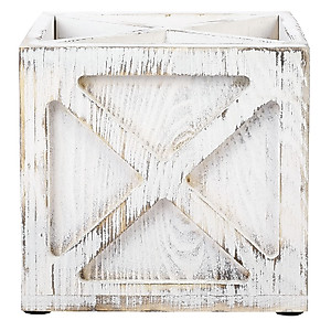 MyGift Whitewashed Solid Wood Kitchen Utensil Holder Crock Countertop Storage Organizer with 4 Compartments, Rustic Farmhouse Flatware Silverware Buffet Caddy