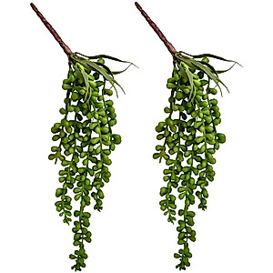 HUIANER Artificial Succulent Plants, 13.4" Fake Hanging String of Pearls Simulation Greenery Plants for Christmas Wall Home Kitchen Office Garden Wedding Decor, Pack of 2