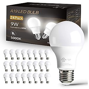 dalattin 24 Pack LED Bulbs Daylight White 5000K, 60 Watt Equivalent A19 Standard Bulbs, E26 Base, 800 LM, Efficient 9W Energy Saving, Non-Dimmable, 80+ CRI, 120V, UL Listed, for Living Room, Office