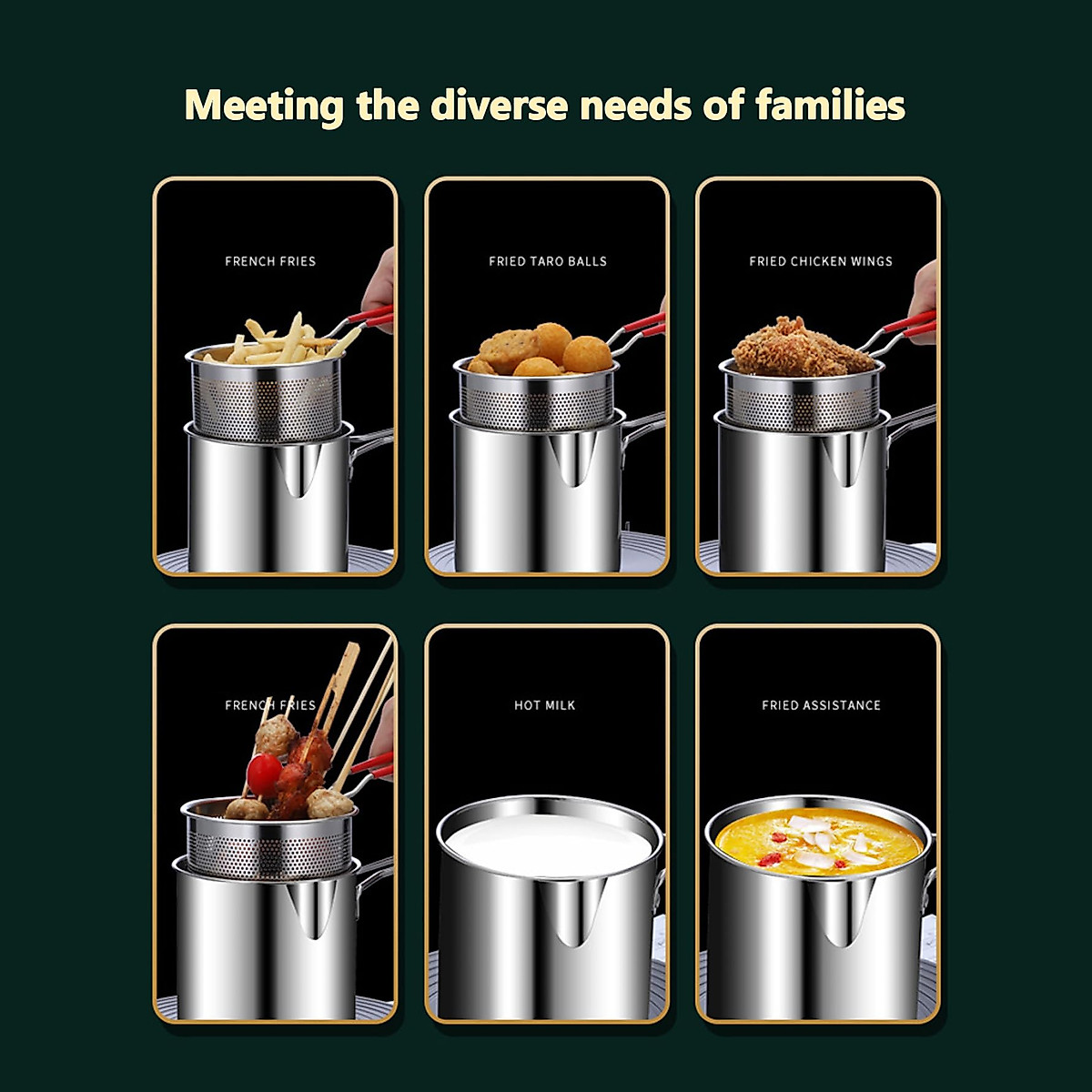 Deep Fryer Pot with Basket, 2Pcs/Set Deep Fryer Pan Stainless Steel Chip Pan with Handle Uncoated Mirror Polished Brushed Frying Pots for French Fries Chicken Wings