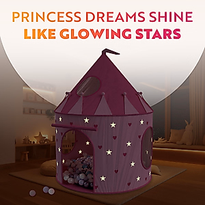 Playz 5-Piece Princess Castle Girls Pop Up Play Tent & Dress Up Costume Bundle - Playhouse Gift for Girls & Toddler for Indoor & Outdoor Use with Pink Fairy Tale Carrying Bag & Glow in The Dark Stars
