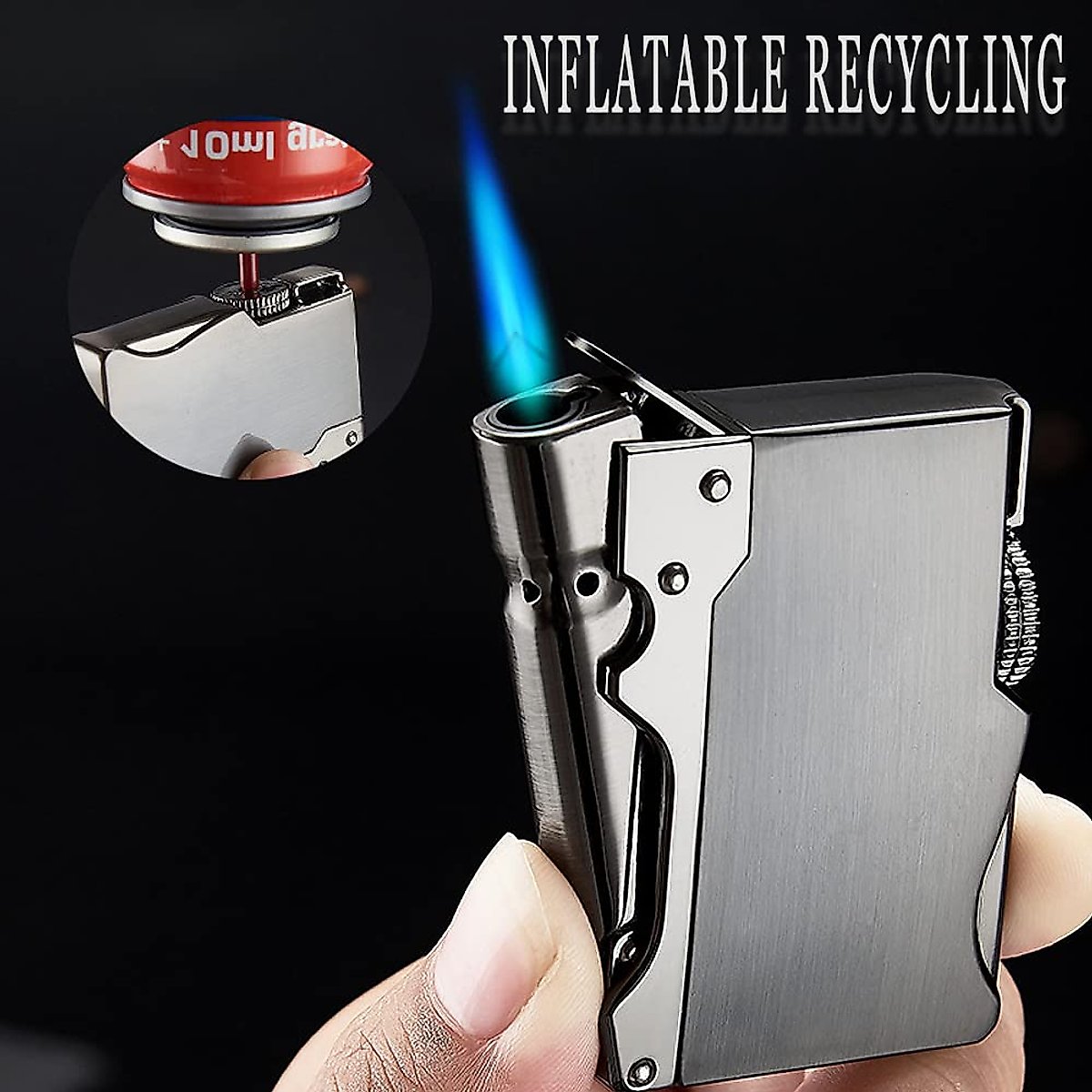 WEQTETJU Torch Lighter, Cool, Unique Design, Inflatable and Adjustable, Butane Lighter, Men's Gift (Butane Not Included) (Sliver)
