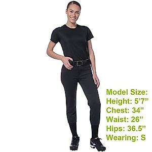 Mizuno Adult Women's Belted Piped Fastpitch Softball Pant, Black-White, Large