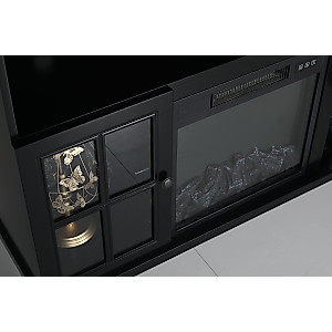 MAISON ARTS Glass Doors Fireplace TV Stand with Electric Fireplace Inserts 47" Farmhouse Media Console Table Entertainment Center for TVs Up to 55" for Home Living Room Bedroom, Black