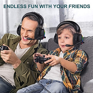 Gaming Headset Headphones with Microphone for Nintendo Switch Xbox One PS4, 4 Speaker Drivers Wired Headset with RGB Light, Noise Canceling Bass Surround Soft Memory Earmuffs for PC Controller PS5