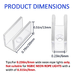 Lucienstar Neon Rope Light Mounting Brackets, 100PCS Neon Lights Install Fixing Clips Accessories for 6x12mm Silicone LED Neon Flex Strip Lighting, Neon Signs DIY(100 Screws, 100 Clips)