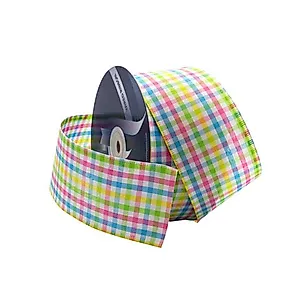 Royal Imports Spring Pastel Wired Ribbon, 2.5" (#40) Gingham Design Print for Baby Shower, Gender Reveal, Easter, Floral, Craft, Holiday Decor, 25 Yd Roll (75 FT Spool) Pink Blue Yellow Green