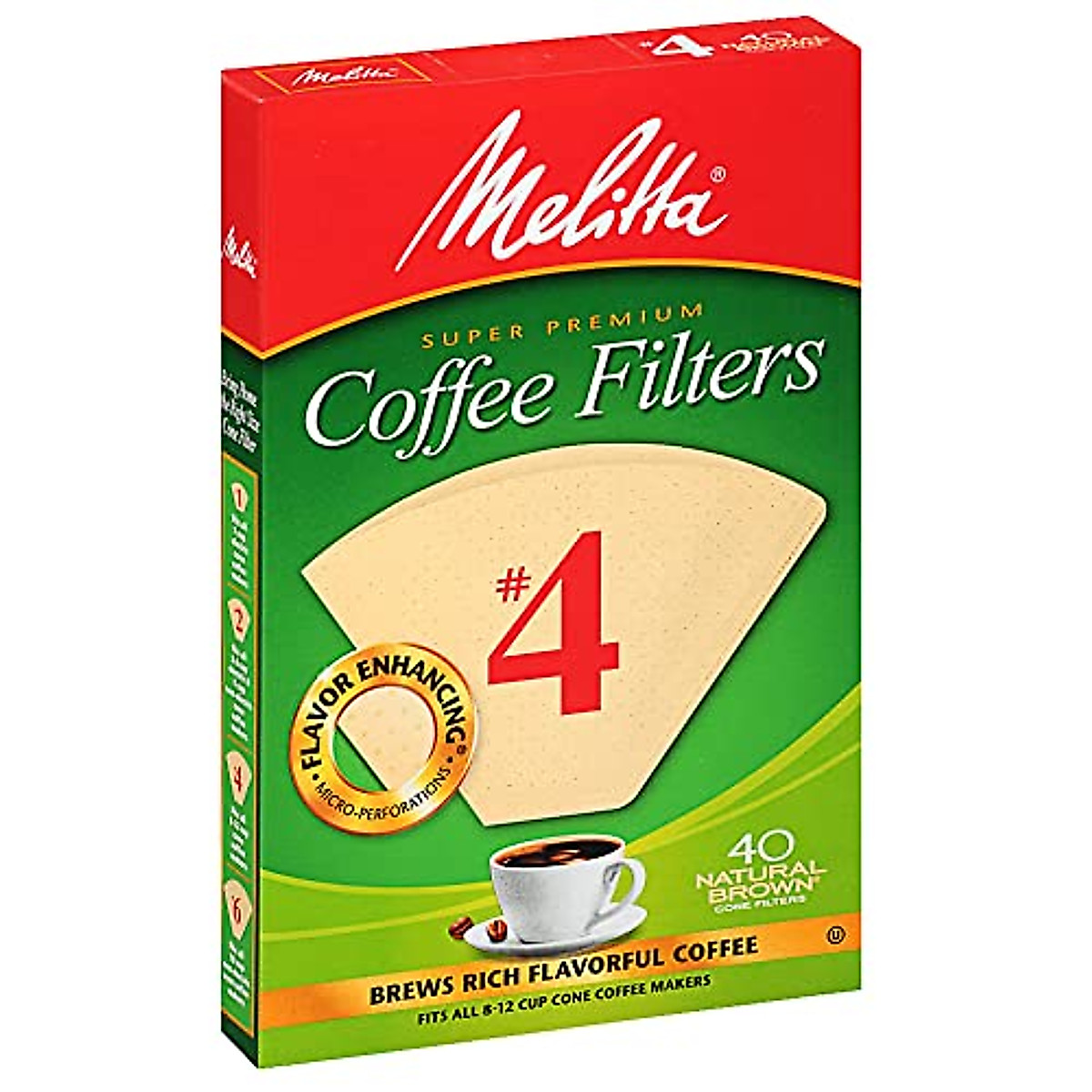 Melitta Cone Coffee Filters with Measure Markings No. 4 White 40 Count Pack of 2 (80 Filters Total)