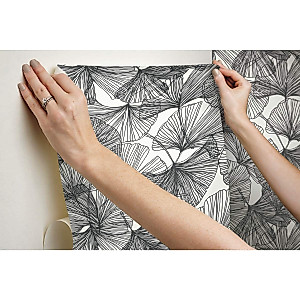 RoomMates RMK11601WP Black Gingko Leaves Peel and Stick Wallpaper