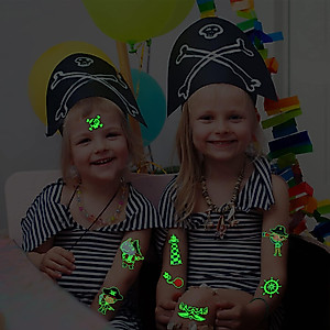 Cerlaza 100 Styles Luminous Pirate Party Supplies, Pirate Temporary Tattoos for Kids Birthday Party Favors Decorations, Fake Pirate Tattoos Stickers Accessories for Boys and Girls Toddlers Body Makeup