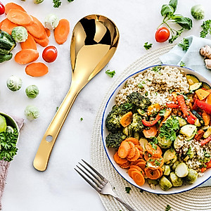 9 Inch Gold Stainless Steel Rice Spoon Paddle, Metal Rice Spatula Scoop, Non-Stick Rice Cooker Spoon, Soup Ladle Rice Scooper Spoons for Serving Cooking Kitchen Utensil