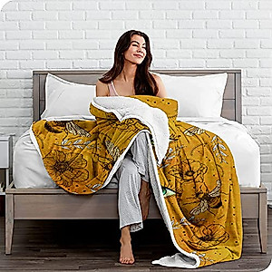 ETSKOM Bee Blanket Super Soft Yellow Evil Eye Fleece Throw Blanket for Adults Kids, Warm Throw and Blanket for Sofa Couch Bed Cars 59 * 39in