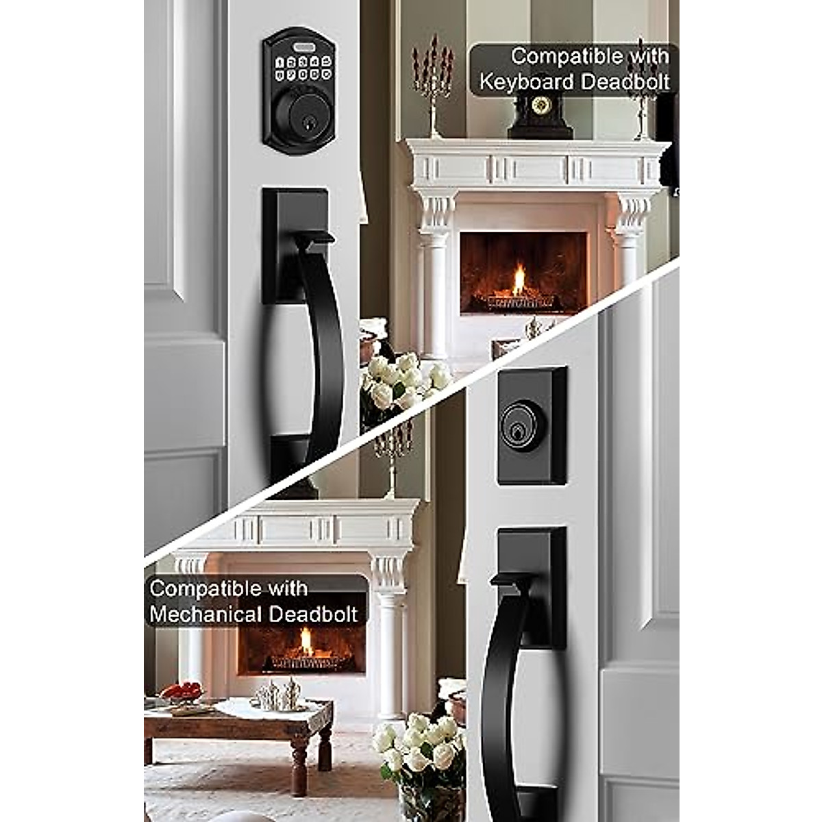 goldenwarm Black Front Door Knob Handle, Entry Door Handle and Reversible Handle Knob, Single Cylinder Front Door Handle Only, Matte Black Front Door Entry Handleset, Entry Way Door Handle