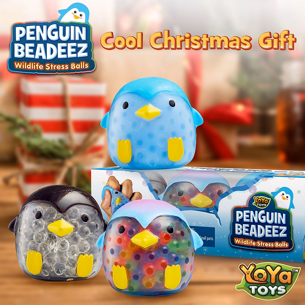 Penguin Stress Balls 3-Pack - Squishy Squeeze Fidget Ball Set for Stress Relief, Autism, ADHD - Cute Penguin Lovers Gift - Includes Blue, Black, Colorful Animal Squishies - Fun & Relaxing to Squish