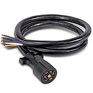 8ft 7-Way Trailer Plug Cord Wiring Harness [7-Pin Trailer Wire Cable] [Brake & Light Control] [10-14AWG] 7 Prong Trailer Light Cord Wiring Connector for RV