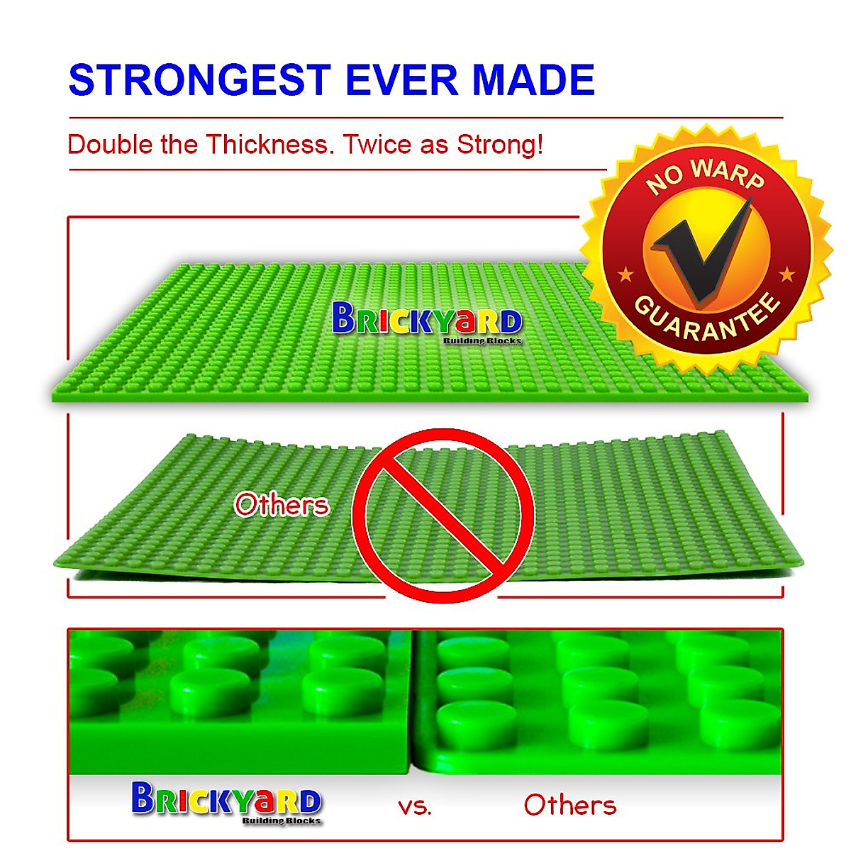 Brickyard Building Blocks Lego Compatible Baseplate - Pack of 4 Large 10 x 10 Inch Base Plates for Toy Bricks, STEM Activities & Display Table - Green