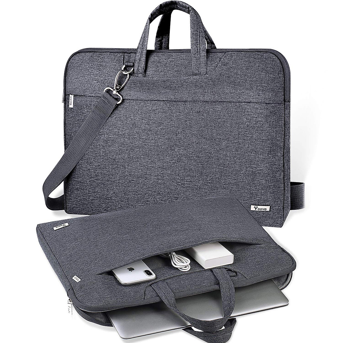 V Voova Laptop Bag Carrying Case 15 15.6 16 inch with Shoulder Strap, Slim Computer Sleeve Compatible for MacBook Pro 15/16, 15" Surface Laptop, Dell XPS 15, HP Asus Acer Lenovo Notebook, Grey