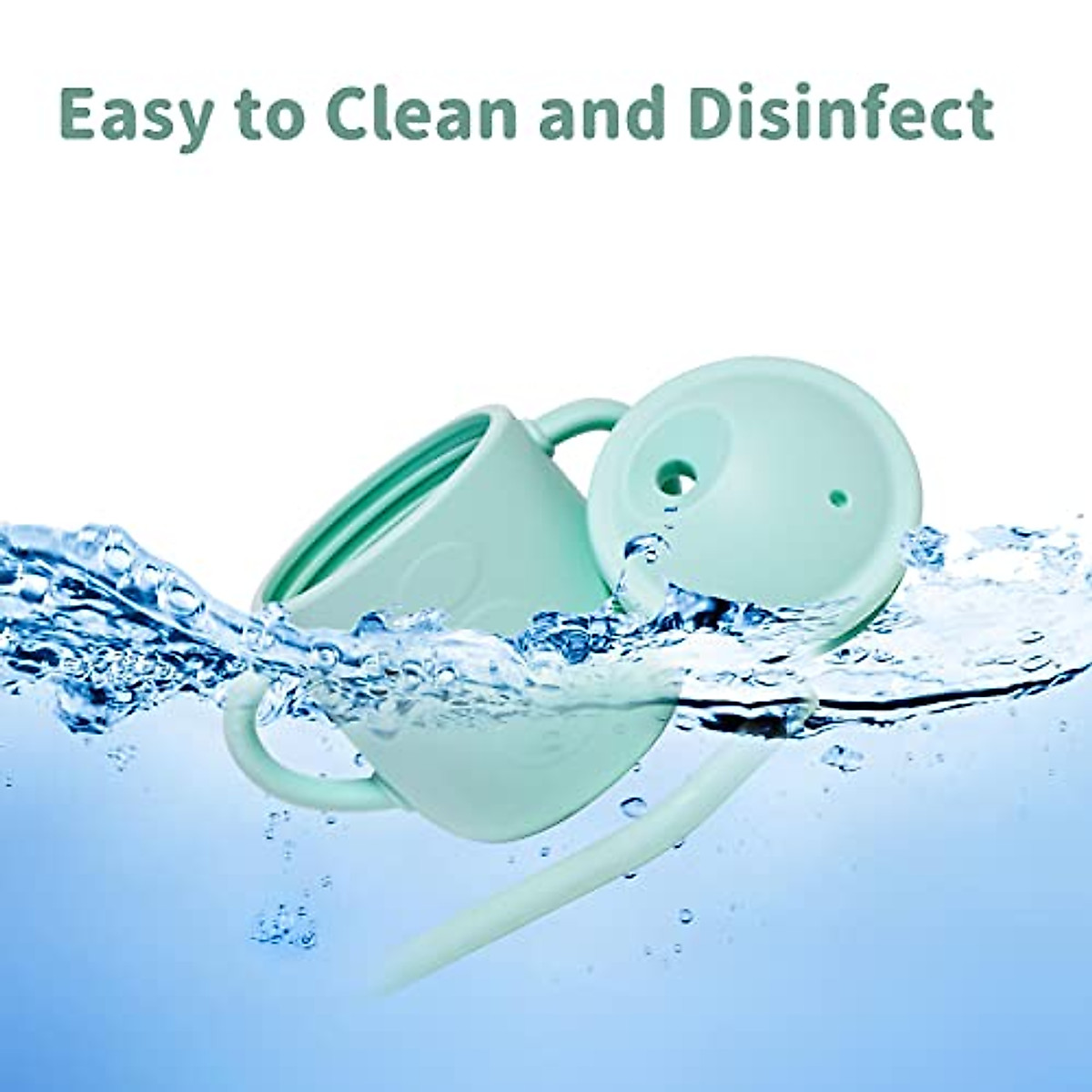 Adocham 100% Silicone Baby Cup With Straw & 2 Handles,Food Grade Toddler Infant Sippy Training Cups Spill Proof,BPA-Free,6 Months+,5oz (Cyan)