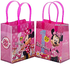 Disney Minnie Mouse 1st Birthday Authentic Licensed 12 Reusable Small Goodie Bags 6"