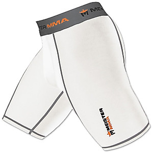 Meister MMA Compression Rush Fight Shorts w/Cup Pocket - White - Small (30-31)