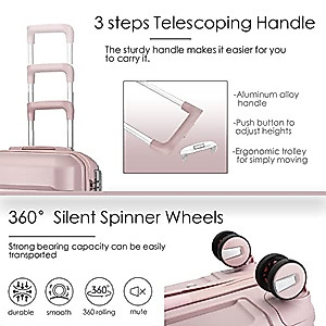 Somago 4 Pieces Luggage Set(14/20/24/28) PP Lightweight 4 Double Rolling Wheels Suitcase With TSA Lock & YKK Zipper Bussiness Trip (Rose Pink)