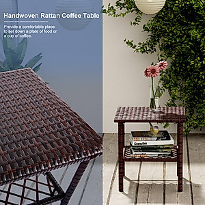 BALDPER 3 PCS Patio Conversation Chair Set with Coffee Table, Rocking Bistro Set, Outdoor Rocking Chairs Set, Wicker Furniture for Porch Deck Garden Poolside, Beige