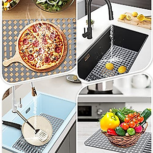 Kitchen Sink Mat, Sink Protectors for Kitchen Sink, DIY Silicone Sink Mat 25”x13” Non-Slip Folding Sink Grates for Bottom of Farmhouse Stainless Steel Porcelain Sink, Can Be Cut to Any Size Grey-1 PCS
