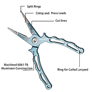 CRAZY SHARK Fishing Pliers, Upgraded Muti-Function Aluminum Fishing Tackle Pliers Braid Cutters Split Ring Pliers Hook Remover Fish Holder with Lanyard and Sheath grey
