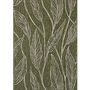 Unique Loom Collection Botanical, Coastal, Leaves, Indoor and Outdoor Area Rug, 8 ft x 11 ft 4 in, Green/Ivory