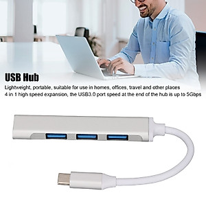 ASHATA USB C Hub, 4 in 1USB C to USB with 1 USB3.0 3 USB2.0 Ports, Mini Portable USB C Hub Adapter, for Laptop, Mouse, Keyboard, Hard Disk, Mobile Phone, Tablet(Silver)