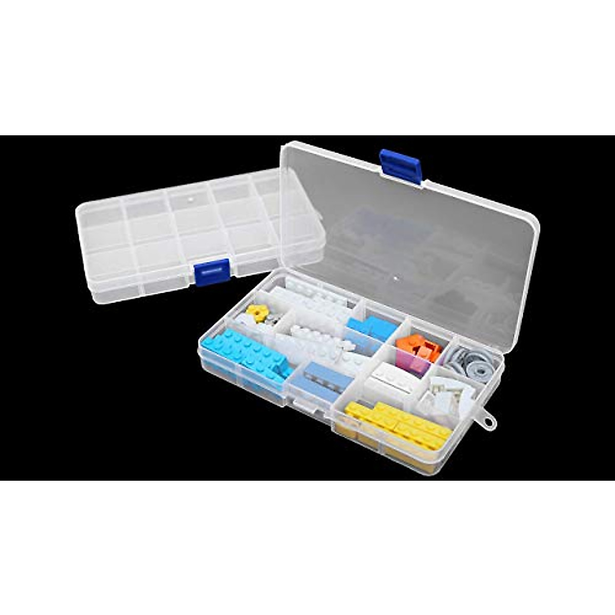 6-Pack Clear Plastic Jewelry Organizer Box with Adjustable Dividers for Bead, Nail Art, Crafts, Diamond Painting, Fishing Tackle Storage Box, (15 Grids, 6.8" x 0.8" x 3.9")