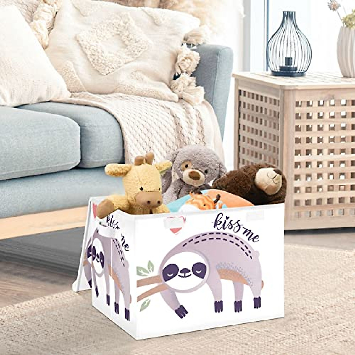 Sloth Heart Storage Bins with Lids for Organizing Lidded Home Storage Bins with Handles Oxford Cloth Storage Cube Box for Bed Room
