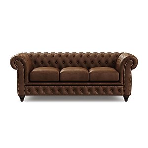 Valencia Parma Chesterfield 3 Seater Sofa 82" | Premium Full-Aniline Leather | Mid-Century Leather Couch with Classic Button Tufted Back, Wood Legs for Living Room, Chocolate