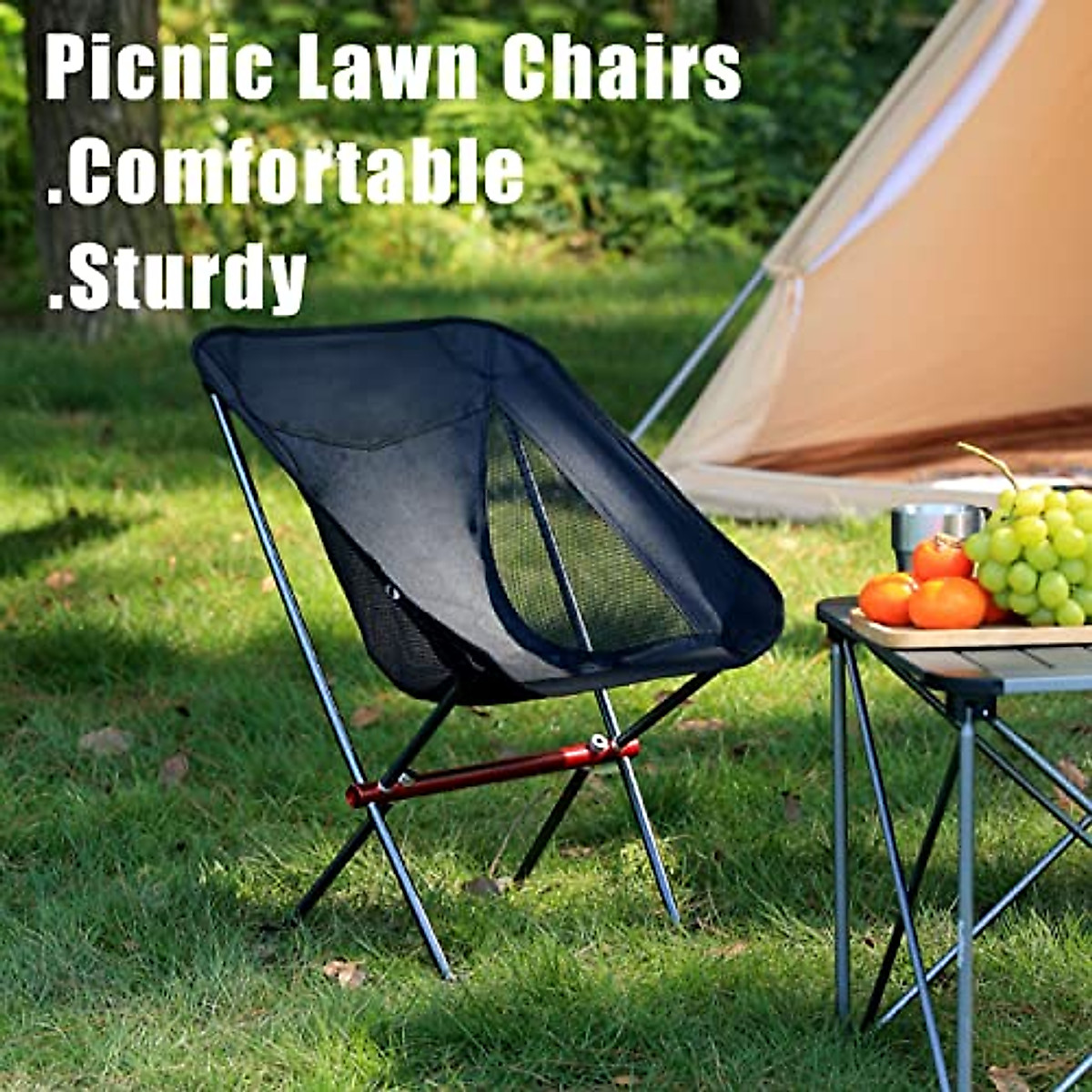 QSWRD Camping Chair for Adults Portable Camp Chairs for Beach, Hiking, Picnic, Travel, Outdoor Activities, Aircraft-Grade All Aluminum Lightweight Compact Camping Chairs Support 330LBS, Black