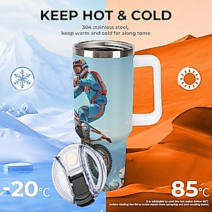 Motocross Dirt Bike Insulated Tumbler with Handle Stainless Steel Travel Coffee Mug with Lid And Straw 40oz