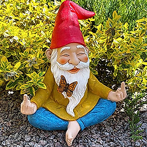 Mood Lab Garden Gnome - Zen Gnome Statue - 9.25 Inch Tall Lawn Gnome Figurine - for Outdoor or House Decor
