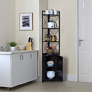 Finnhomy Corner Shelf with Cabinet, 71 Inches Multipurpose Corner Bookshelf, Corner Shelf Stand Display Rack, Corner Storage Shelves for Bedroom, Living Room, Kitchen, Bathroom, Dark Gray