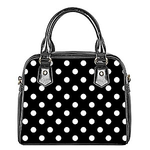 Forchrinse Black White Polka Dot Satchel Handbag for Women Ladies,Top Handle Satchel Purse Pu Leather Tote Shoulder Purse Crossbody Bag