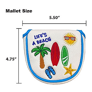 Giggle Golf Mallet Putter Cover | Great Golf Gift for Men & Women | Golf Bag Accessory (Life's A Beach)