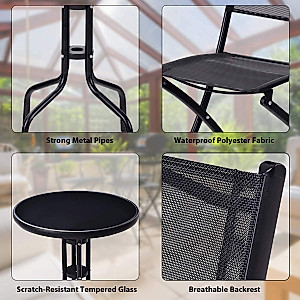 hysache, Weather-Resistant Indoor/Outdoor Patio Furniture Table and Chairs Conversation 3 PCS Bistro Set, Black