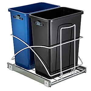 Home Zone Living 15.3 Gallon Pull Out Under Cabinet Trash Can, Large Dual Removable Liners for Recycling and Trash (7.65 + 7.65 for 15.3 Gallon Total)